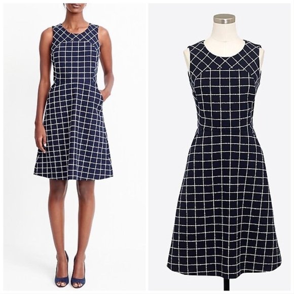 J. Crew | Dresses | J Crew Windowpane Textured Tweed Dress In Navy ...